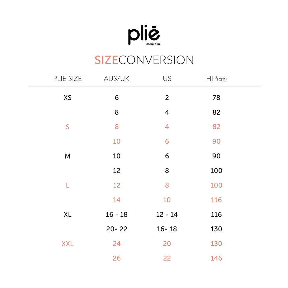 Sizing Guide & Washing Instruction – Plie Australia